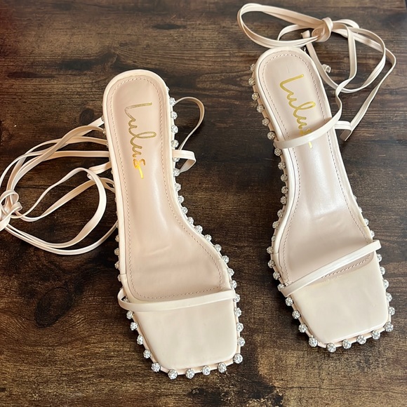 Lulus | Shoes | Lulus 8 Light Pink Jeweled Heels Strappy Lace Up ...